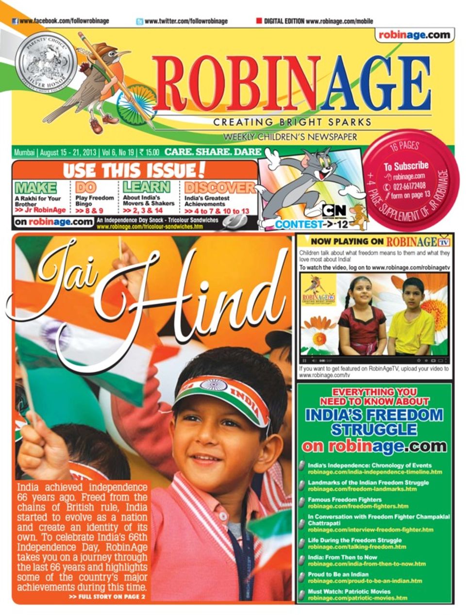 Get digital access to RobinAge - August 15, 2013 issue | Magzter.com