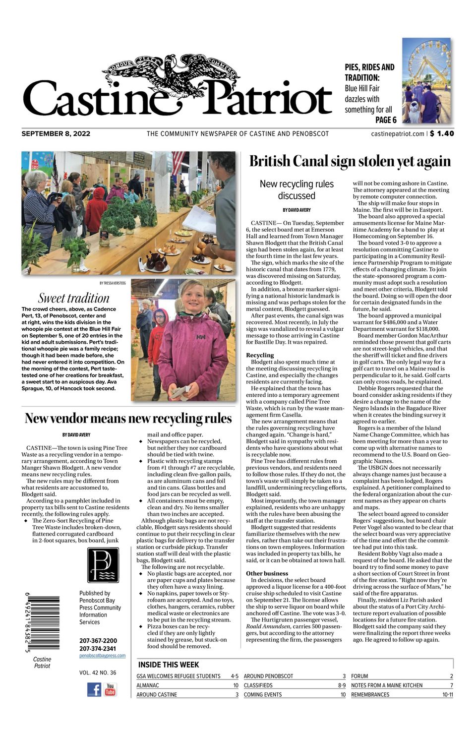 Castine Patriot-September 8, 2022 Newspaper - Get your Digital Subscription