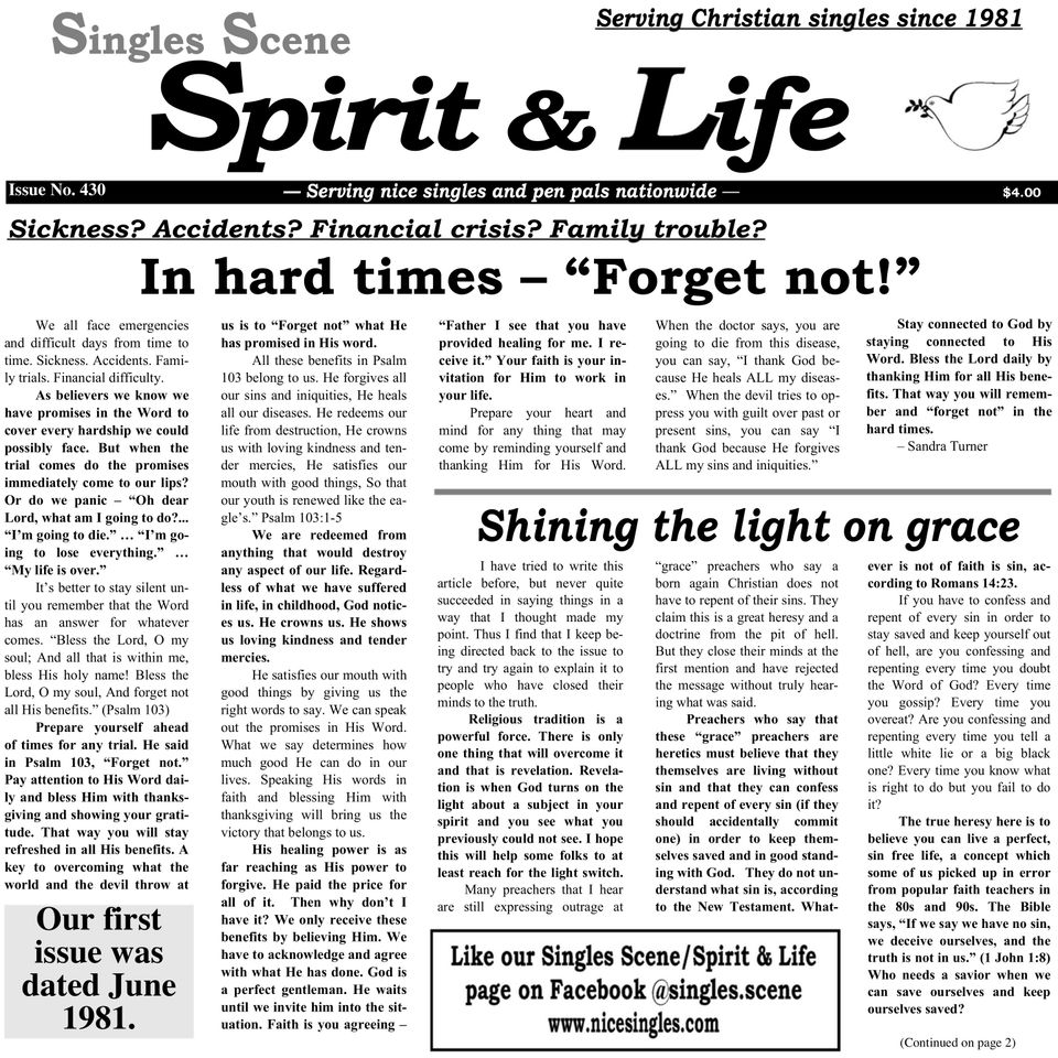 Singles Scene - Spirit & Life-Issue #430 - Sept-Oct-Nov 2022 Magazine