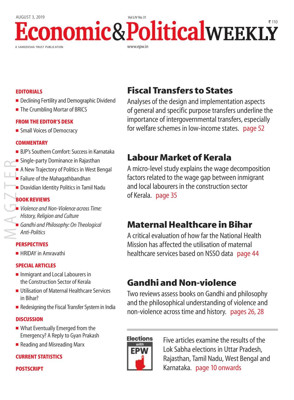 Economic and Political Weekly-August 3, 2019 Magazine