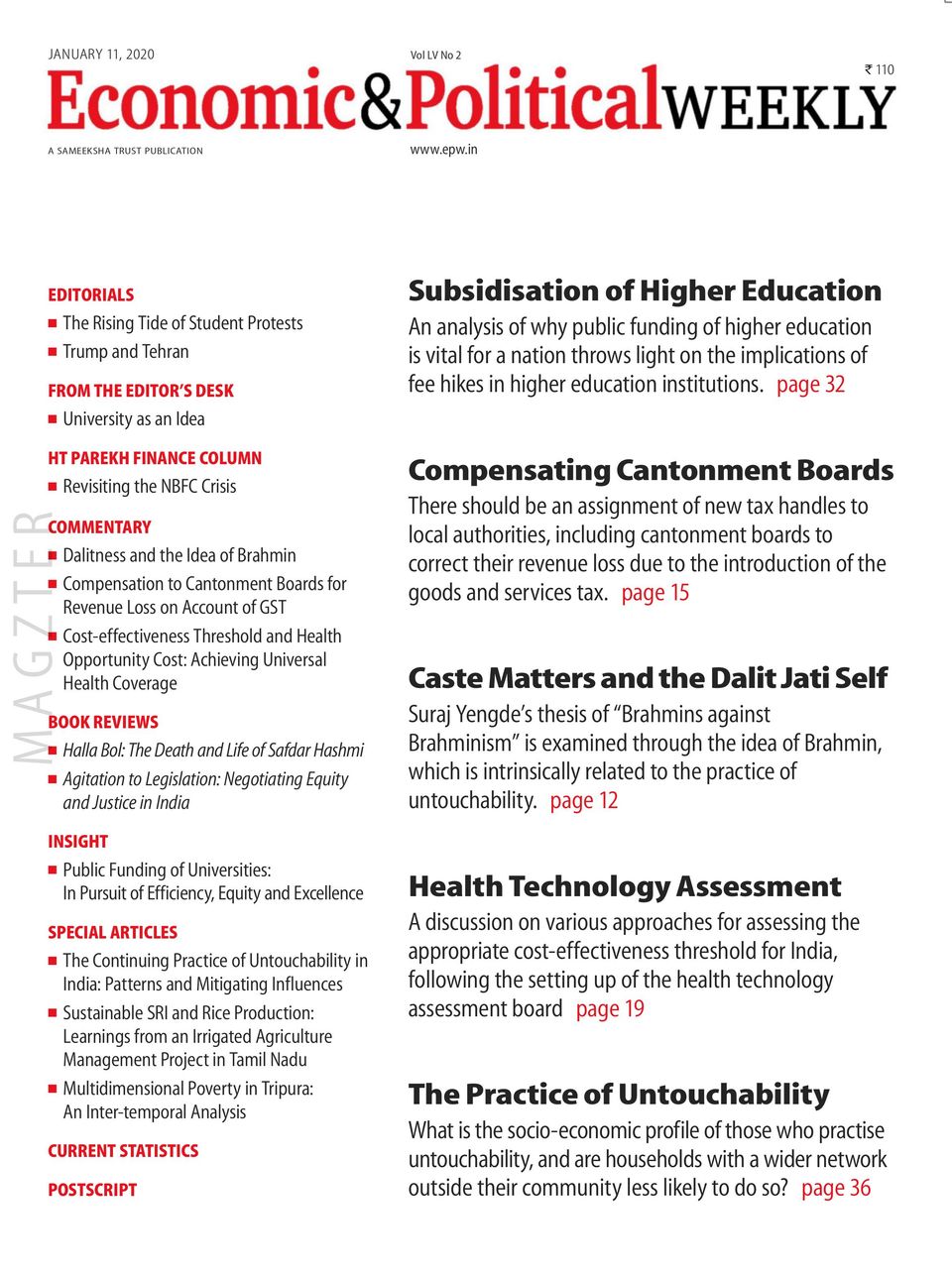 Get digital access to Economic and Political Weekly - January 11, 2020 ...