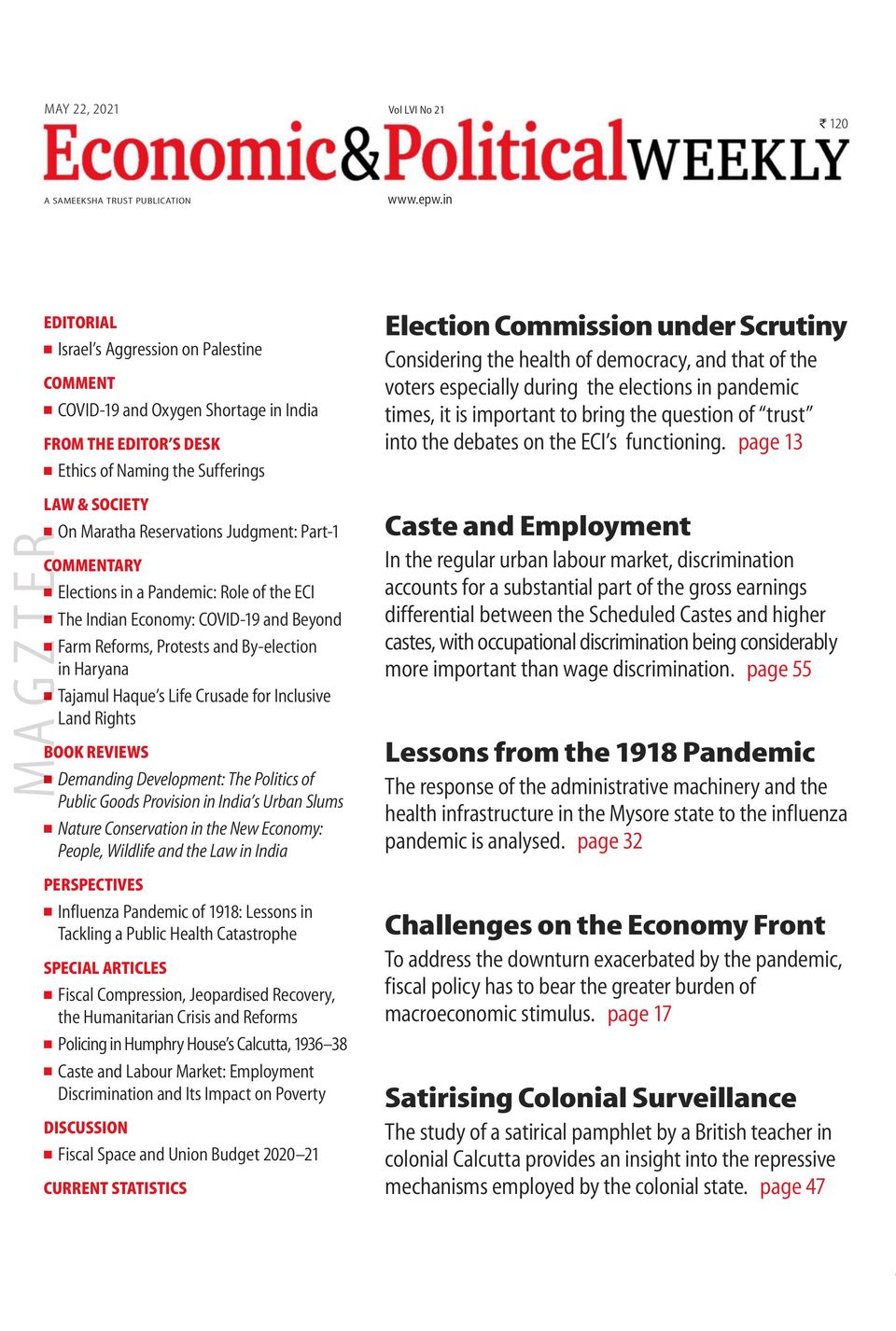 Get digital access to Economic and Political Weekly - May 22, 2021 ...