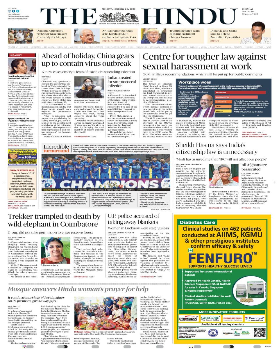 Get digital access to The Hindu - January 20, 2020 issue | Magzter.com