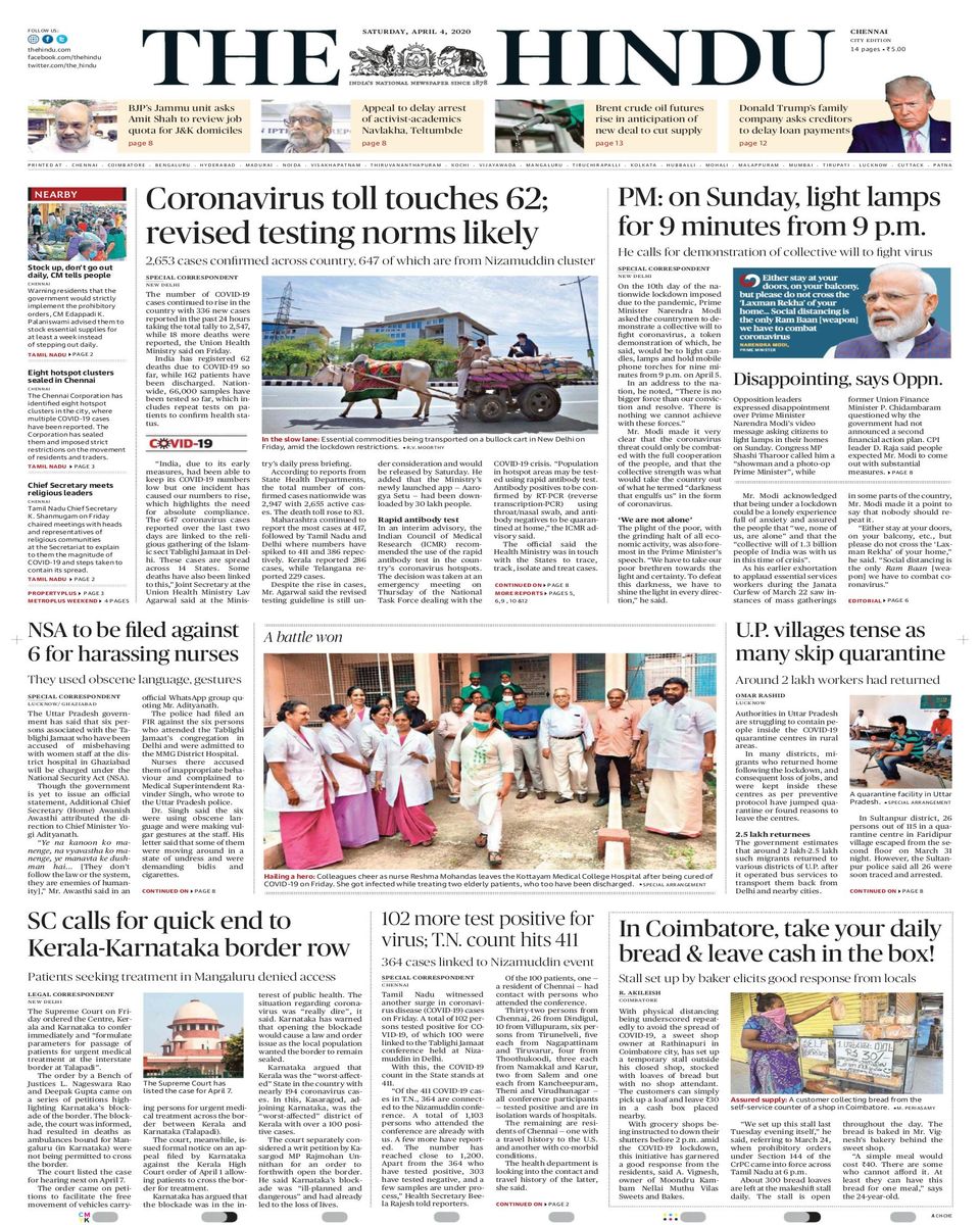 The Hindu-April 04, 2020 Newspaper - Get your Digital Subscription