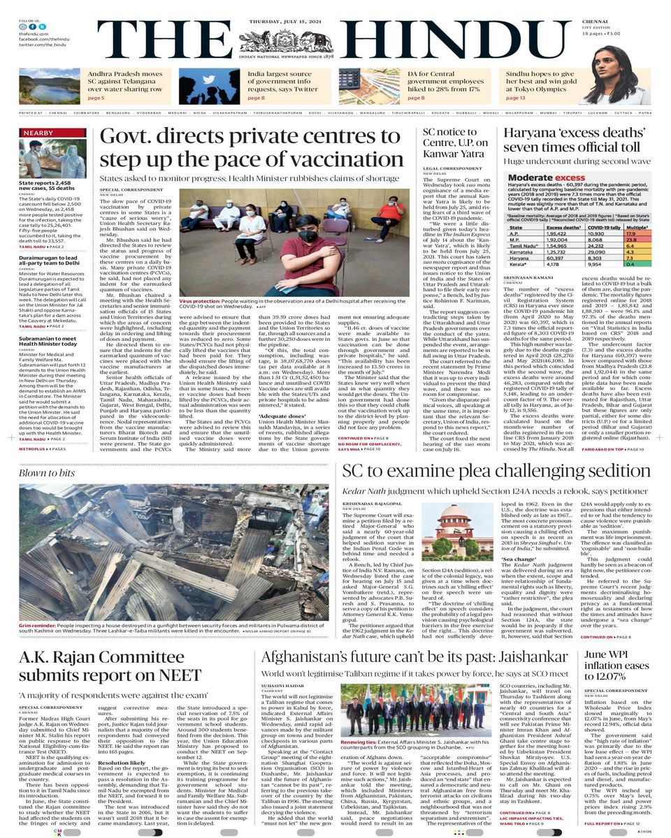Get digital access to The Hindu - July 15, 2021 issue | Magzter.com