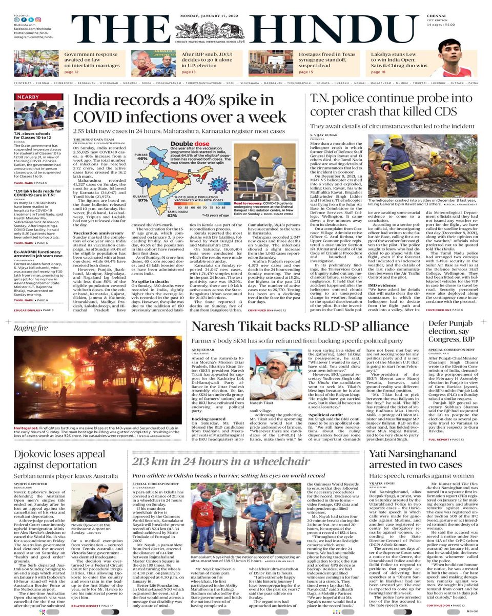 Get digital access to The Hindu - January 17, 2022 issue | Magzter.com