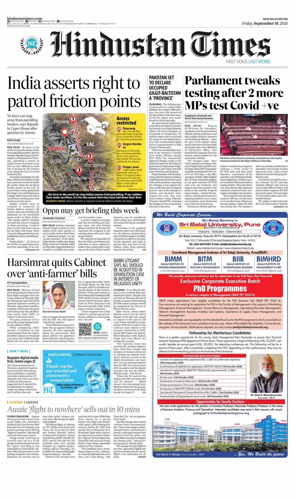 Hindustan Times Delhi-September 18, 2020 Newspaper