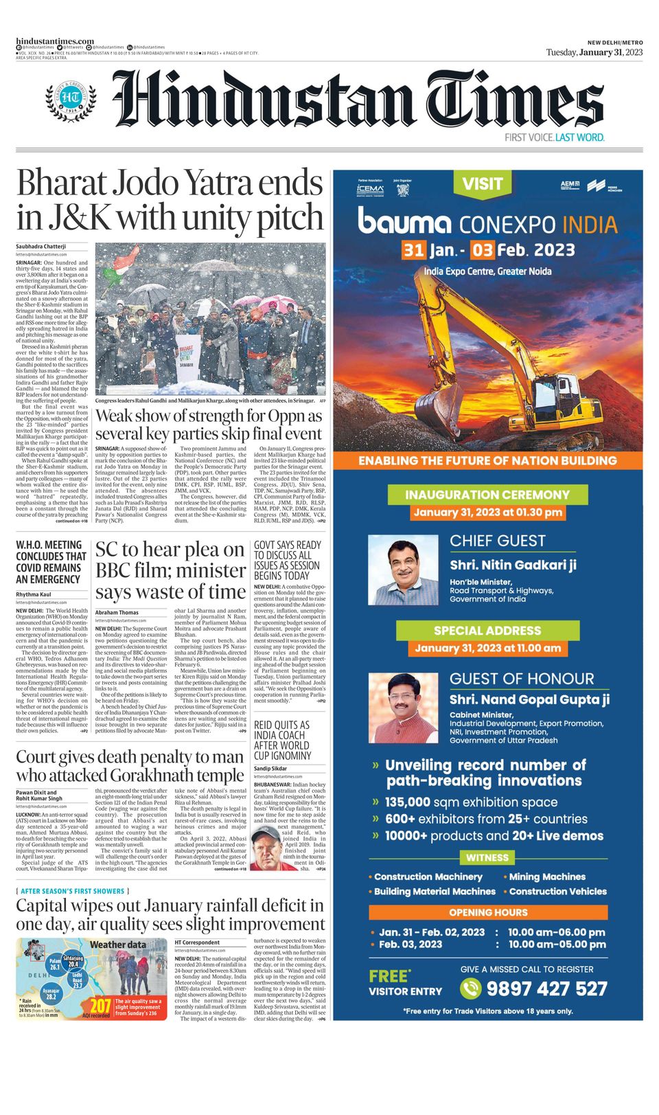 Hindustan Times Delhi-January 31, 2023 Newspaper