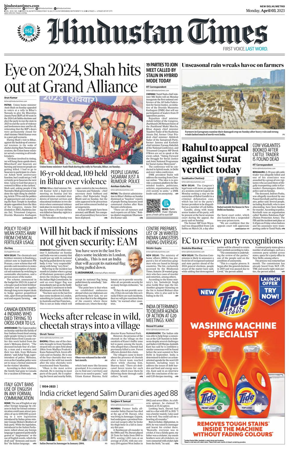 Hindustan Times Delhi-April 03, 2023 Newspaper