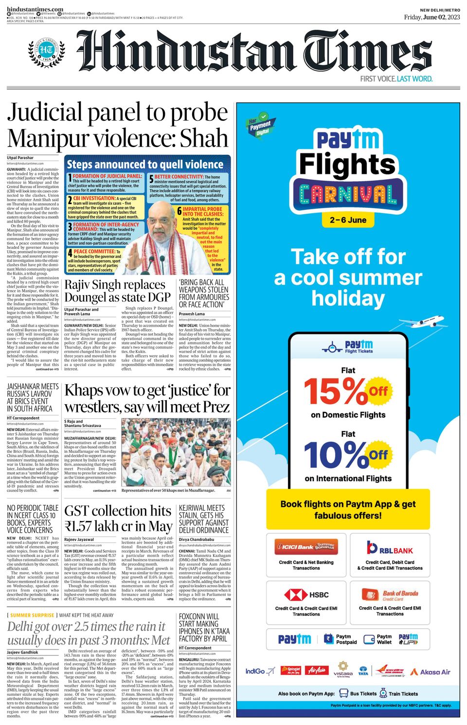 Hindustan Times Delhi-June 02, 2023 Newspaper - Get your Digital ...