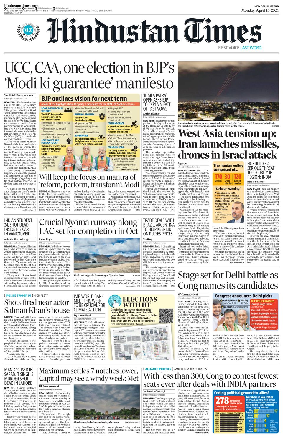 Hindustan Times Front Page
