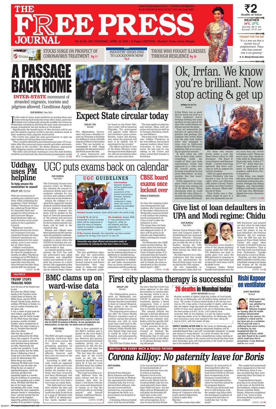 Get digital access to The Free Press Journal - Mumbai - April 30, 2020 ...