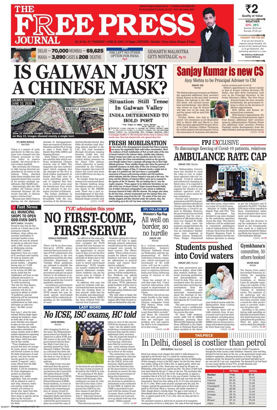 The Free Press Journal - Mumbai-June 25, 2020 Newspaper