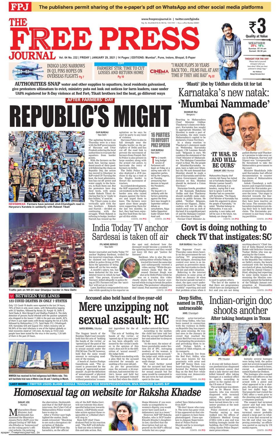 The Free Press Journal - Mumbai-January 29, 2021 Newspaper