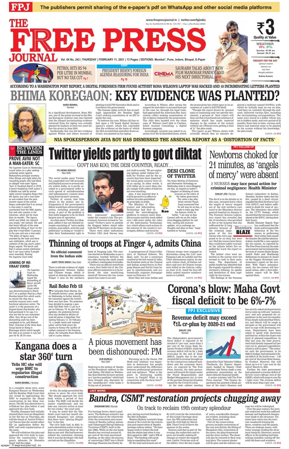 The Free Press Journal - Mumbai-February 11, 2021 Newspaper