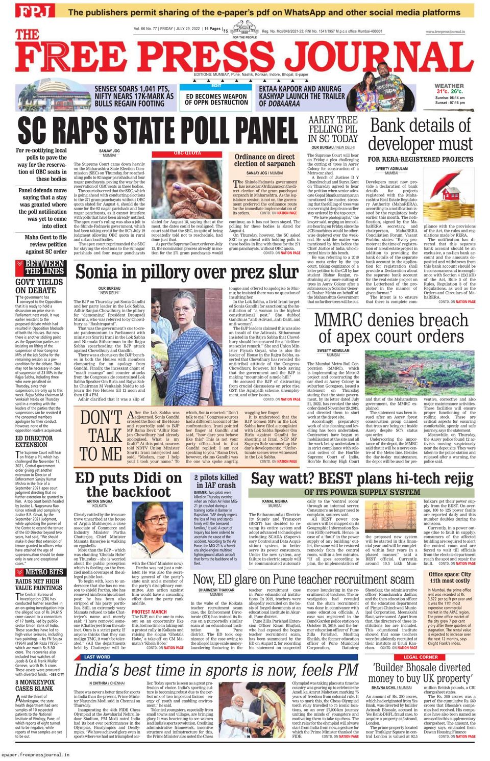 Get digital access to The Free Press Journal - Mumbai - July 29, 2022 ...