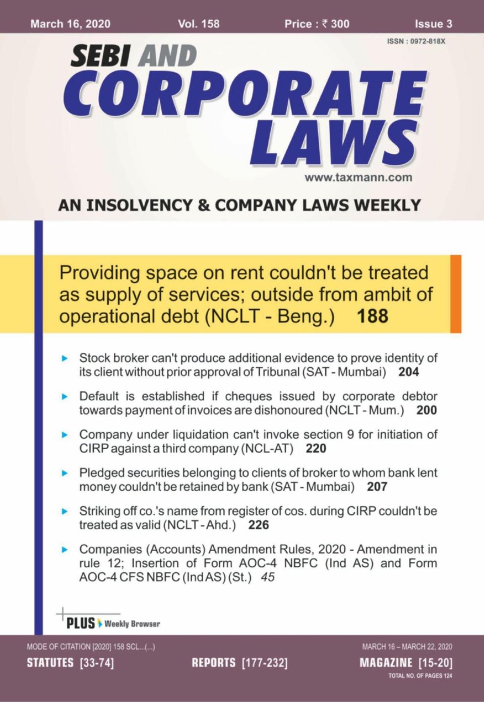 SEBI and Corporate Laws-March 16, 2020 Magazine