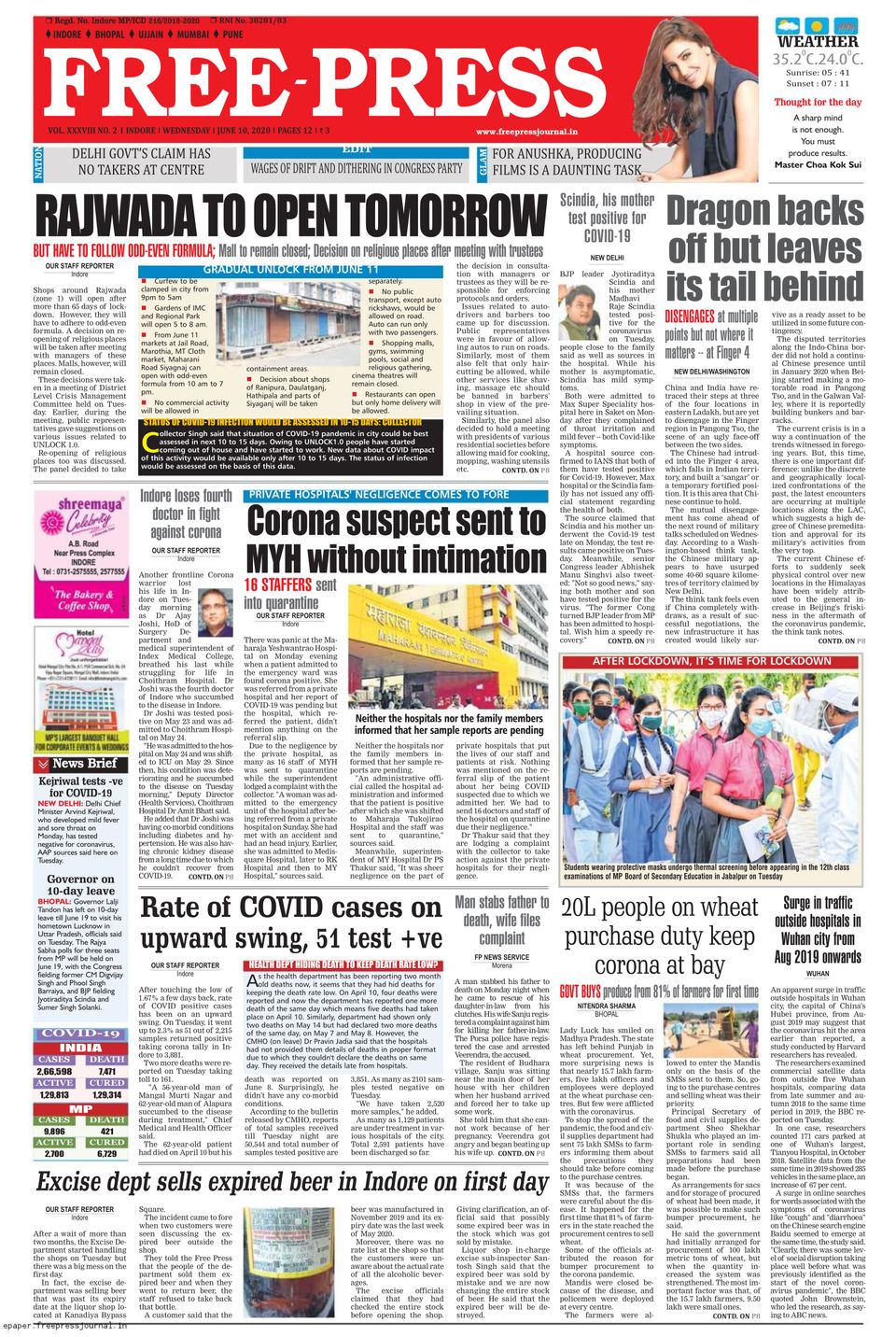 The Free Press Journal - Indore-June 10, 2020 Newspaper