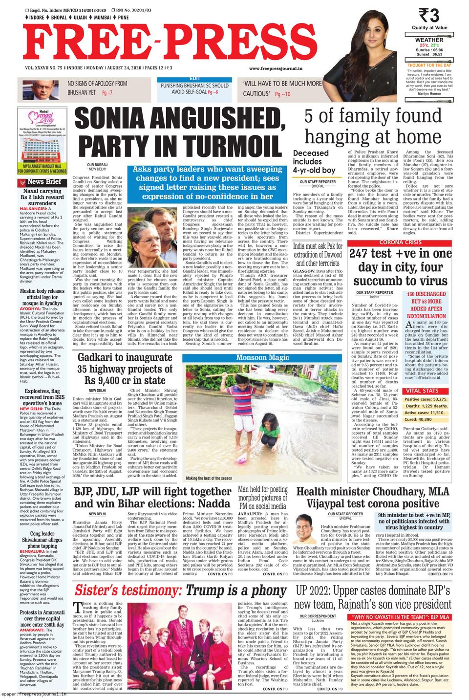 Get digital access to The Free Press Journal - Indore - August 24, 2020 ...