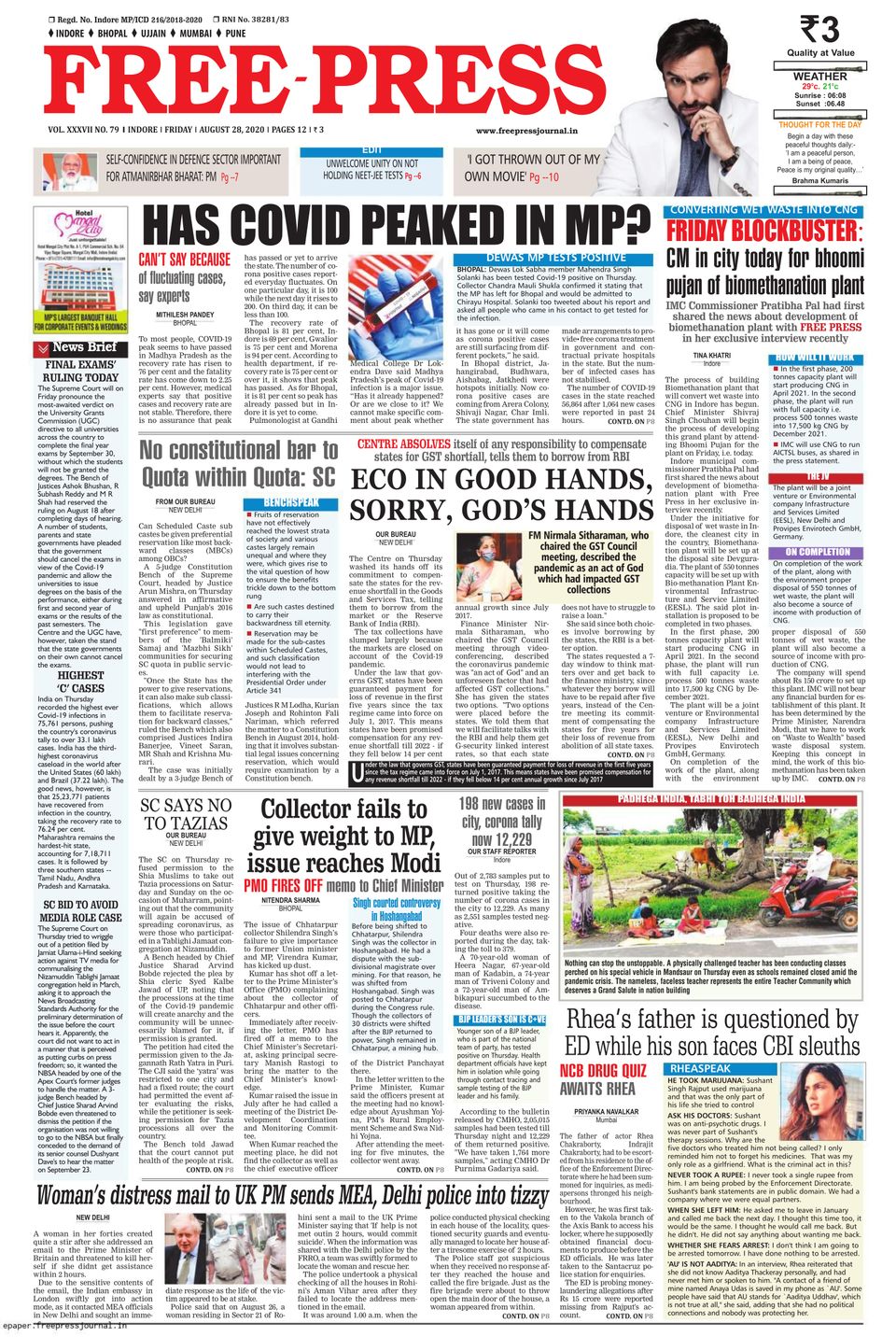 The Free Press Journal - Indore-August 28, 2020 Newspaper