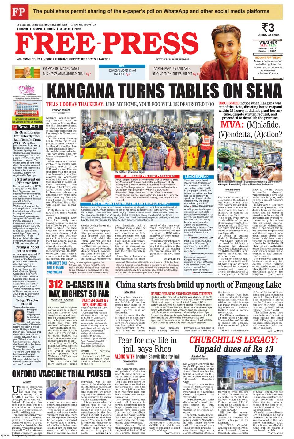 The Free Press Journal - Indore-September 10, 2020 Newspaper