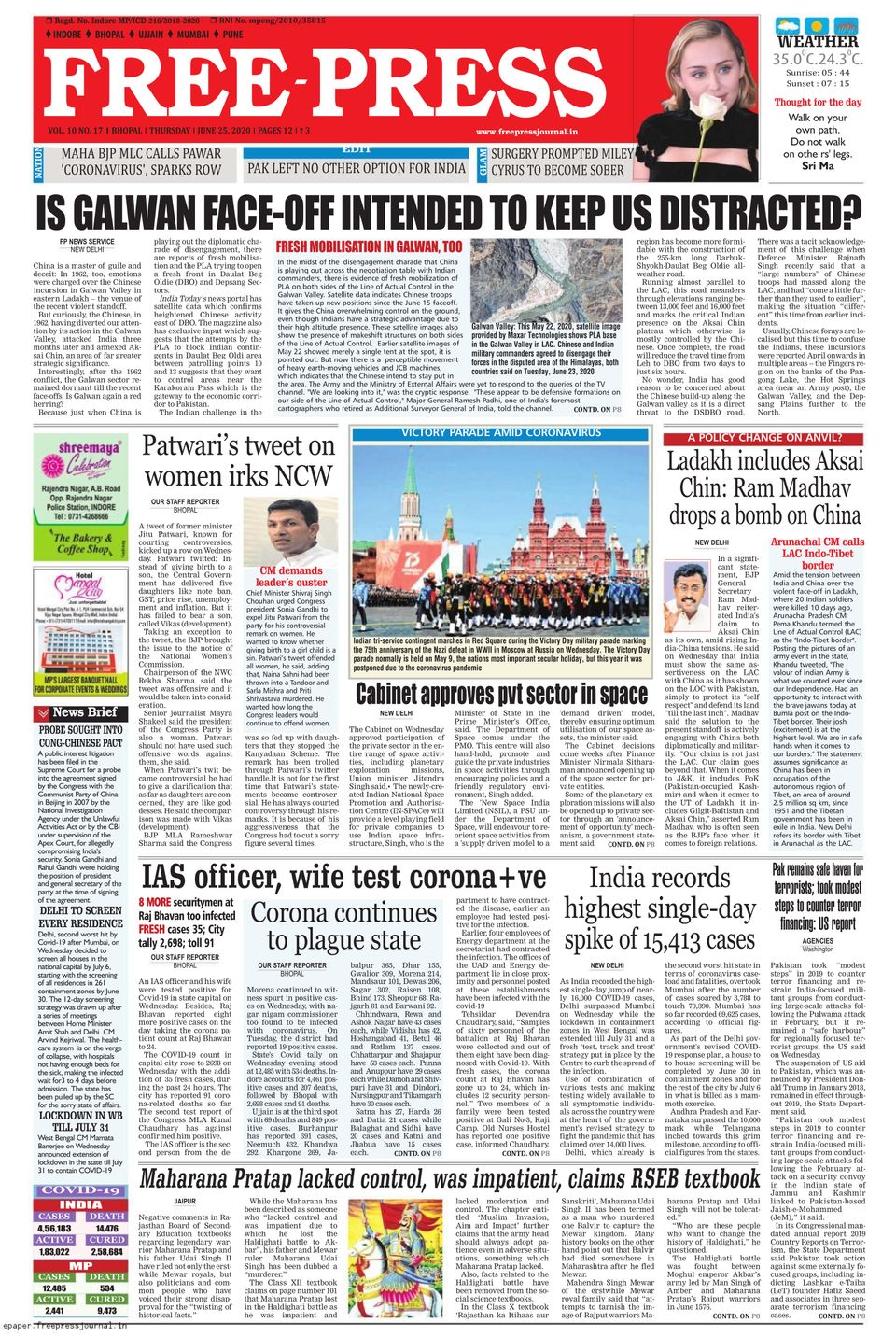 The Free Press Journal - Bhopal-June 25, 2020 Newspaper