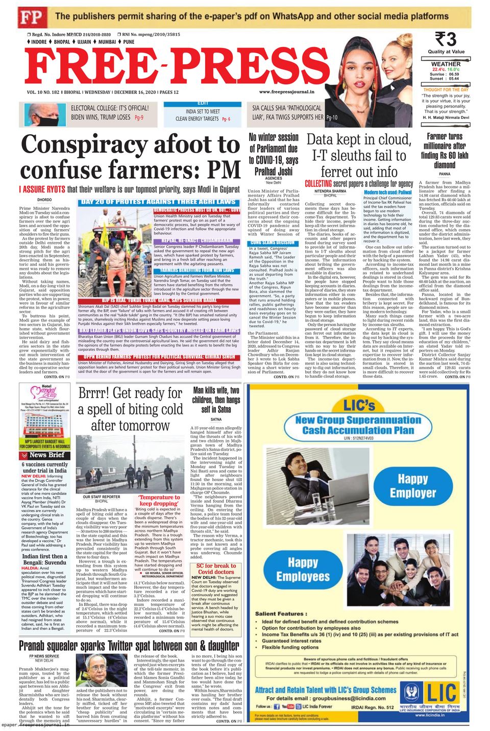 The Free Press Journal - Bhopal-December 16, 2020 Newspaper