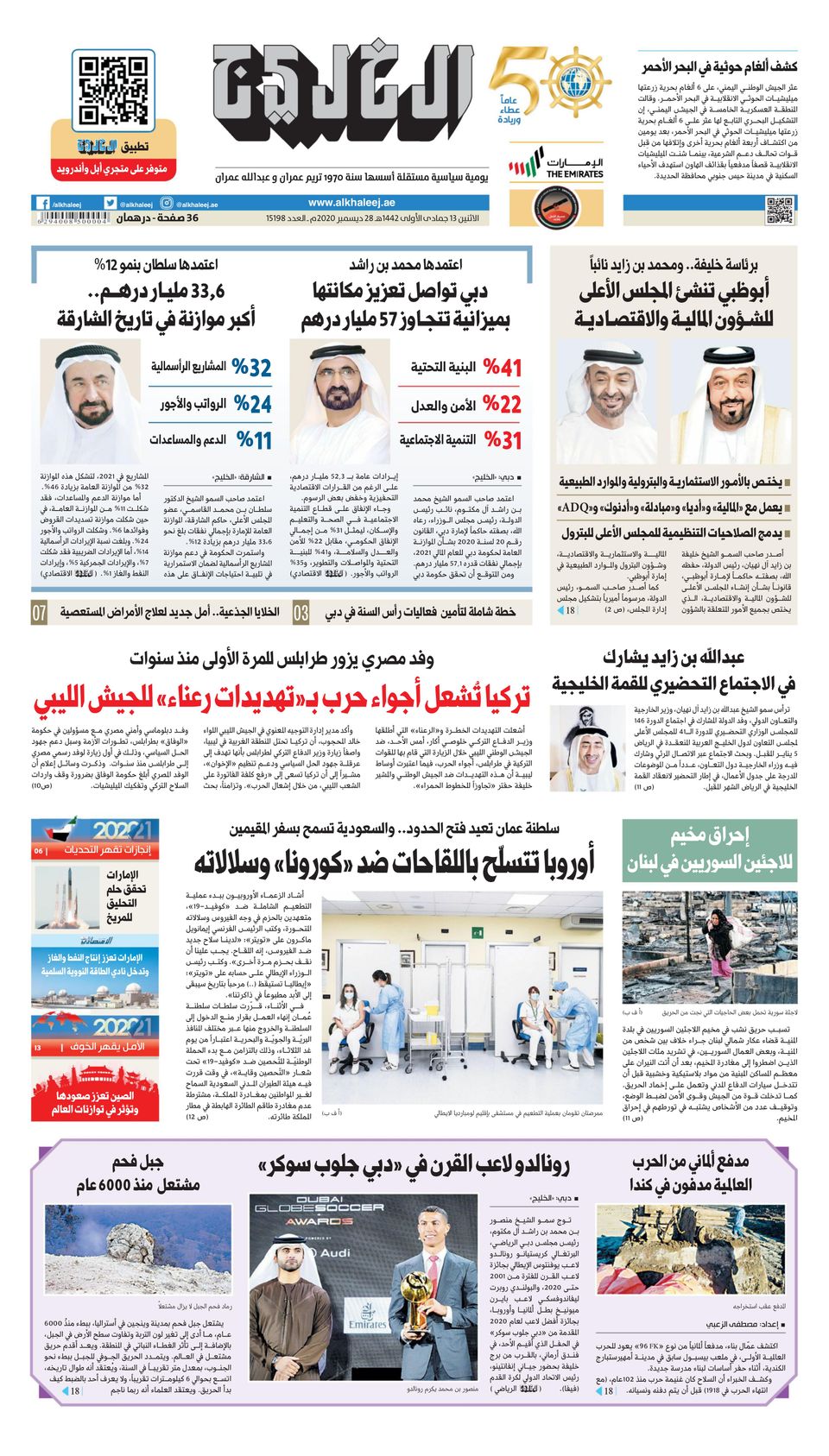 Al Khaleej Newspaper صحيفة الخليج-December 28, 2020 Newspaper