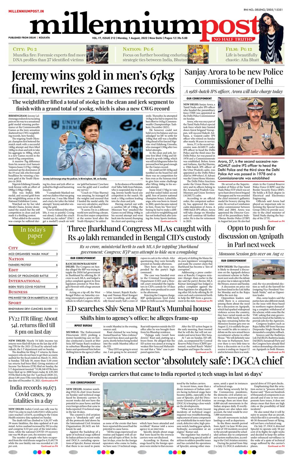 Millennium Post Delhi-August 01, 2022 Newspaper