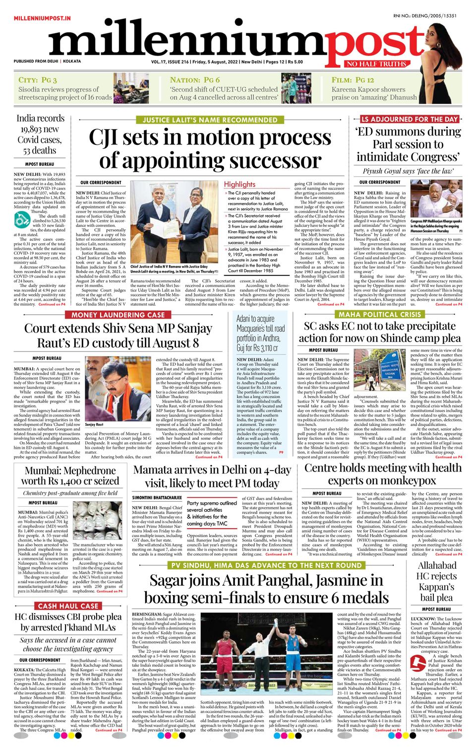 Millennium Post Delhi-August 05, 2022 Newspaper