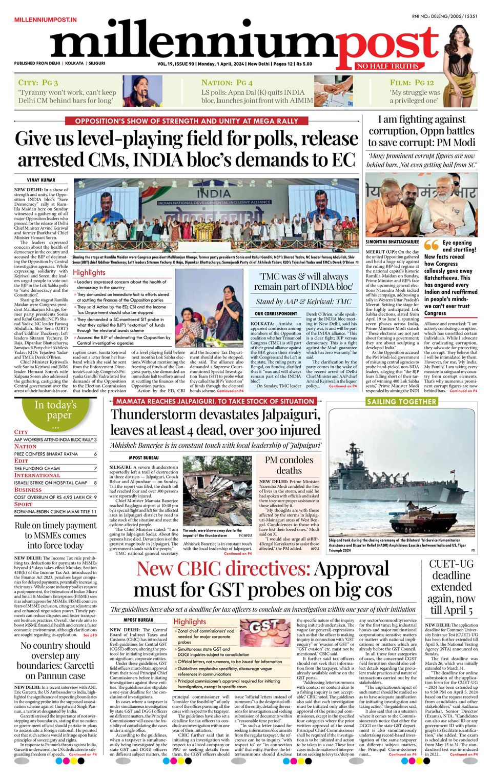 Millennium Post Delhi-April 01, 2024 Newspaper