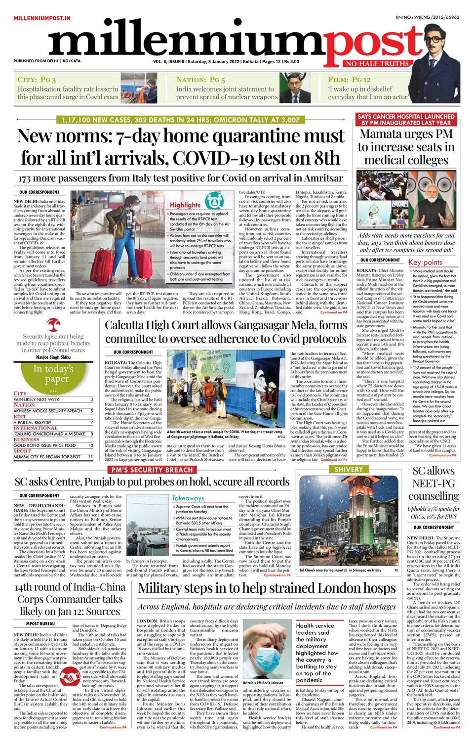 Millennium Post Kolkata-January 08, 2022 Newspaper