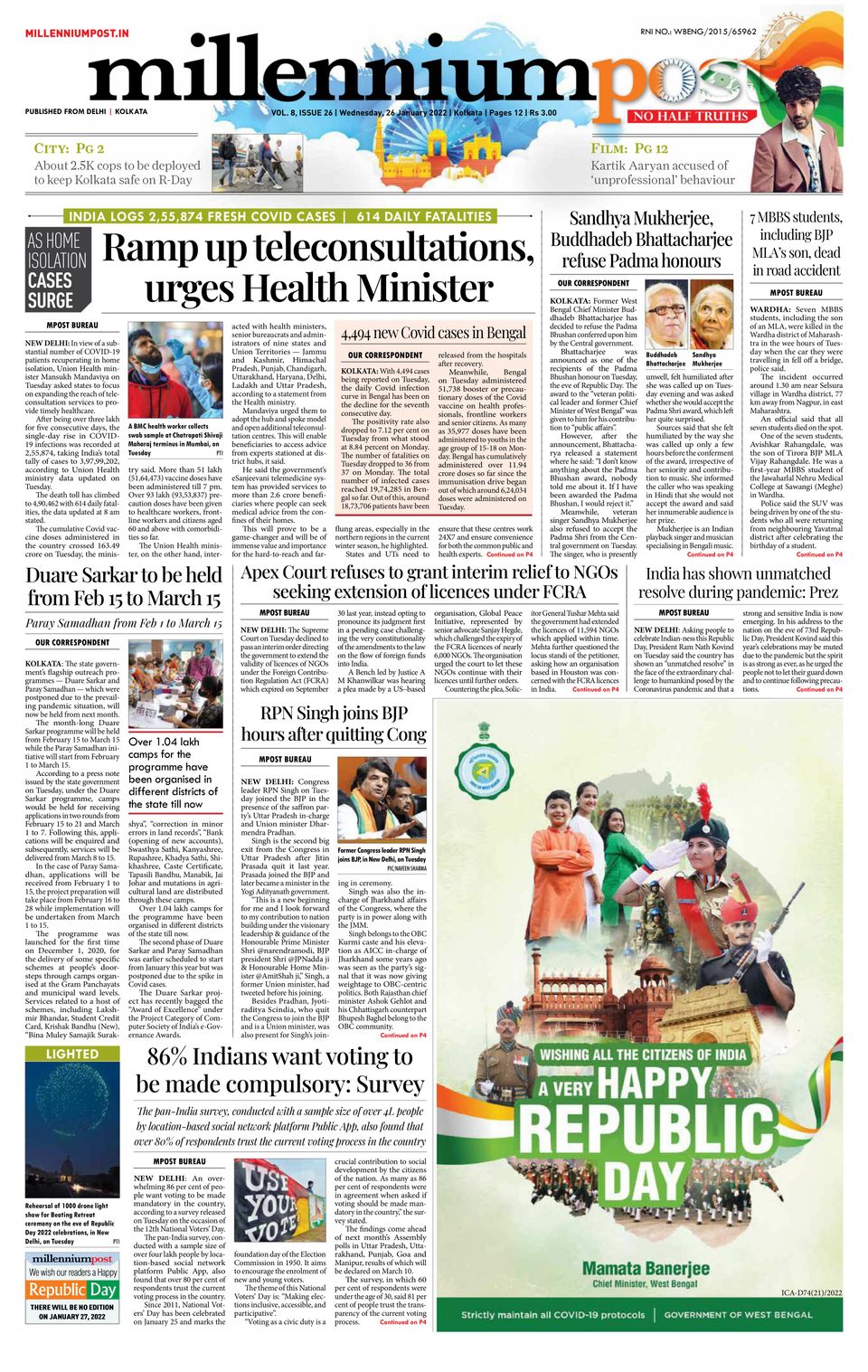 Millennium Post Kolkata-January 26, 2022 Newspaper
