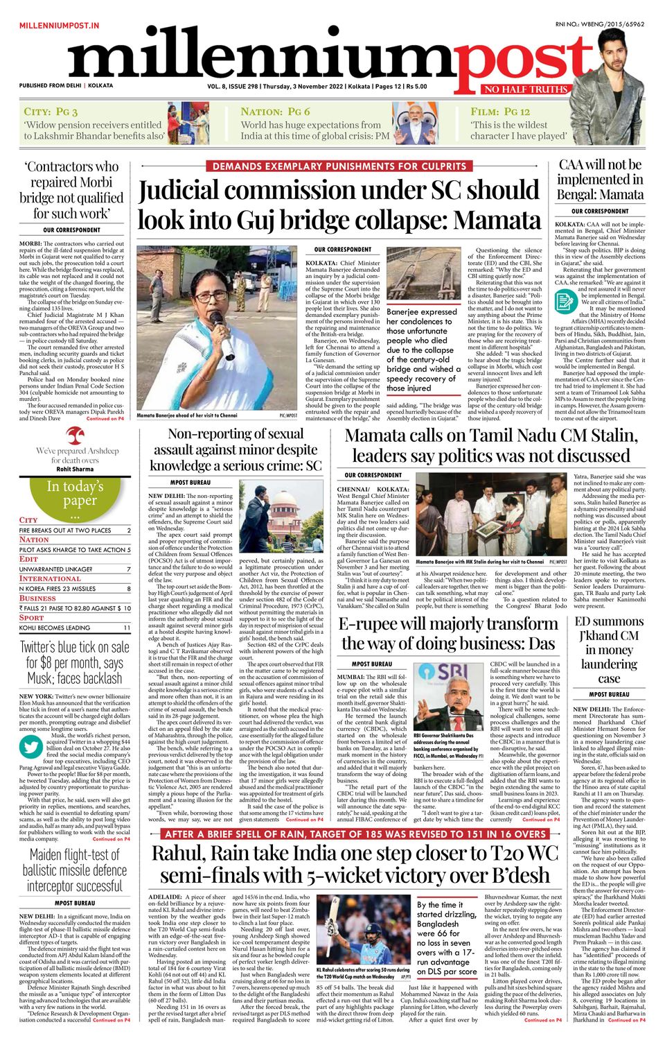 Millennium Post Kolkata-November 03, 2022 Newspaper