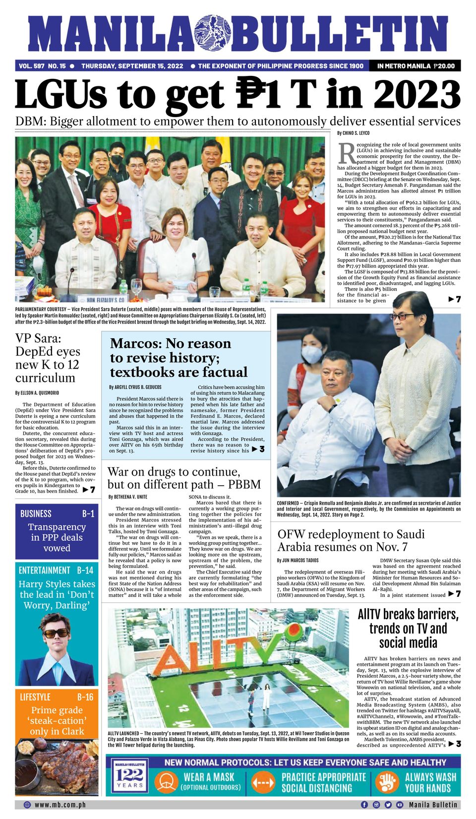 Manila Bulletin-September 15, 2022 Newspaper - Get your Digital ...