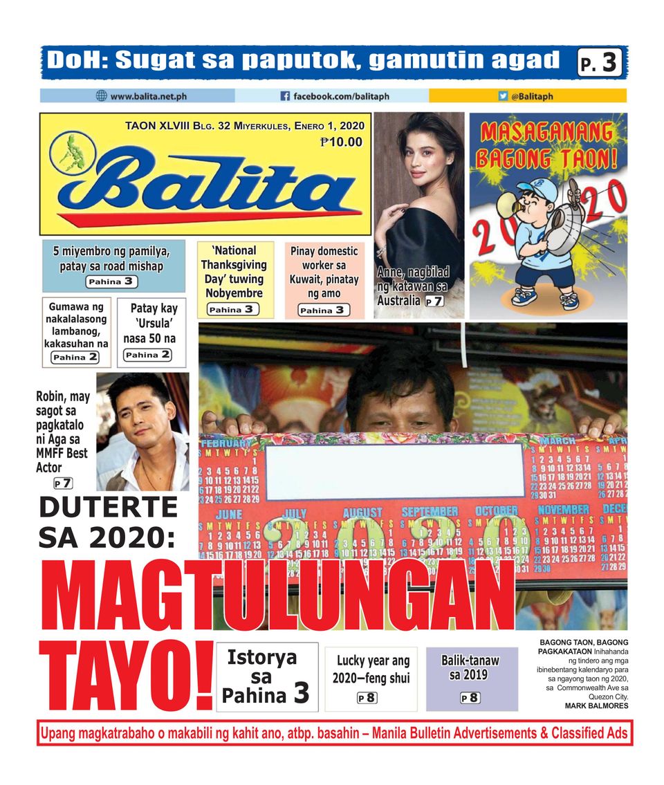 Balita-January 01, 2020 Newspaper - Get your Digital Subscription