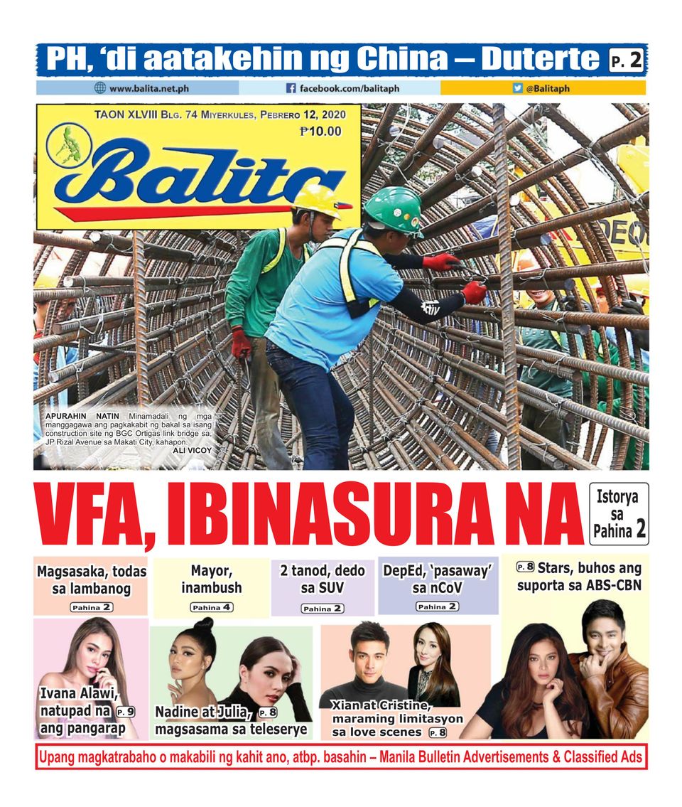 Balita-February 12, 2020 Newspaper - Get your Digital Subscription