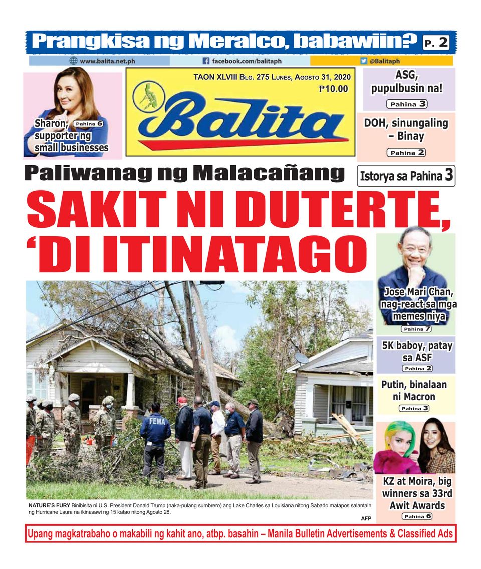 Balita-August 31, 2020 Newspaper - Get your Digital Subscription