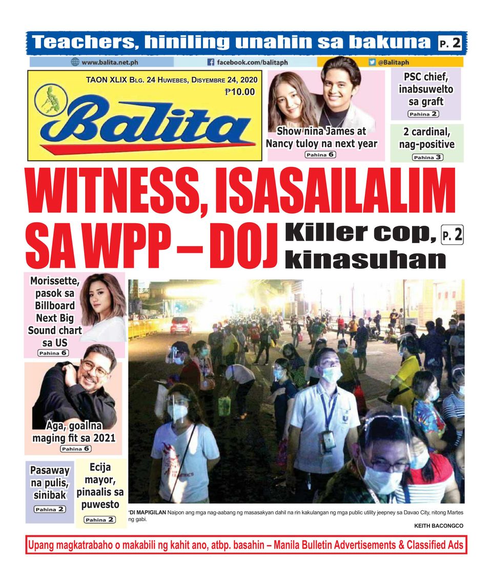 Balita-December 24, 2020 Newspaper - Get your Digital Subscription