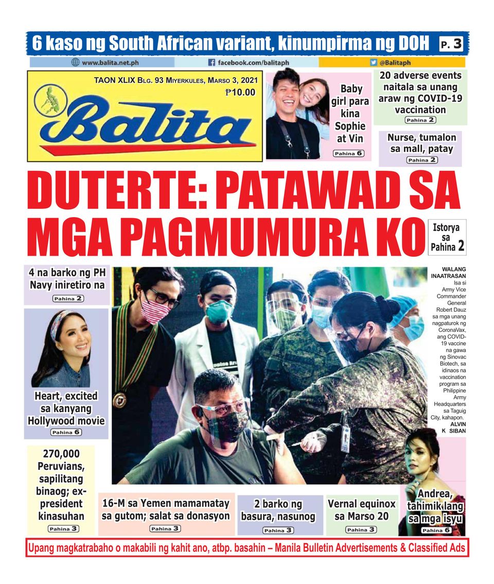 Get digital access to Balita - March 3, 2021 issue | Magzter.com