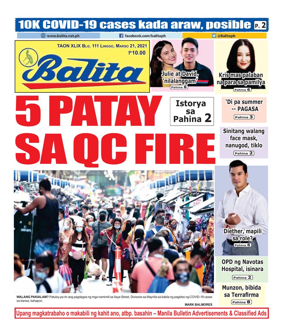 Balita-March 21, 2021 Newspaper - Get your Digital Subscription