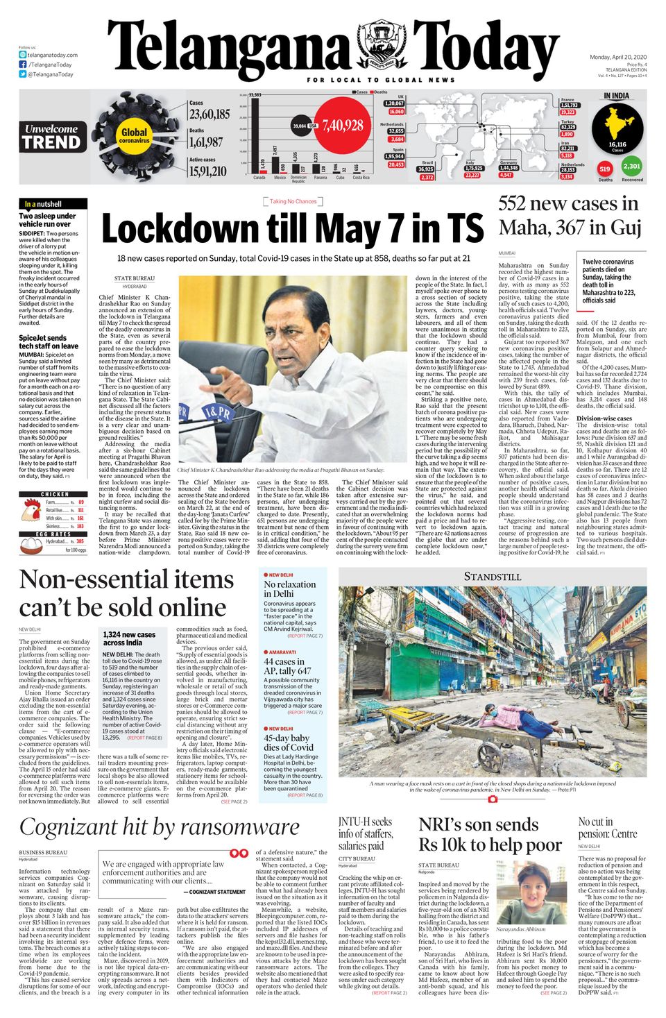 Telangana Today-April 20, 2020 Newspaper - Get your Digital Subscription