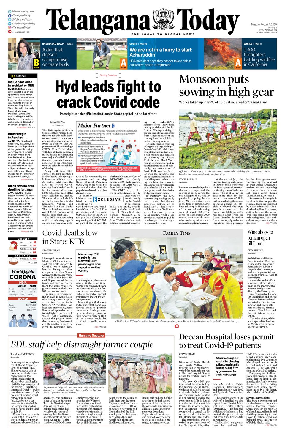 Telangana Today - Hyderabad-August 04, 2020 Newspaper