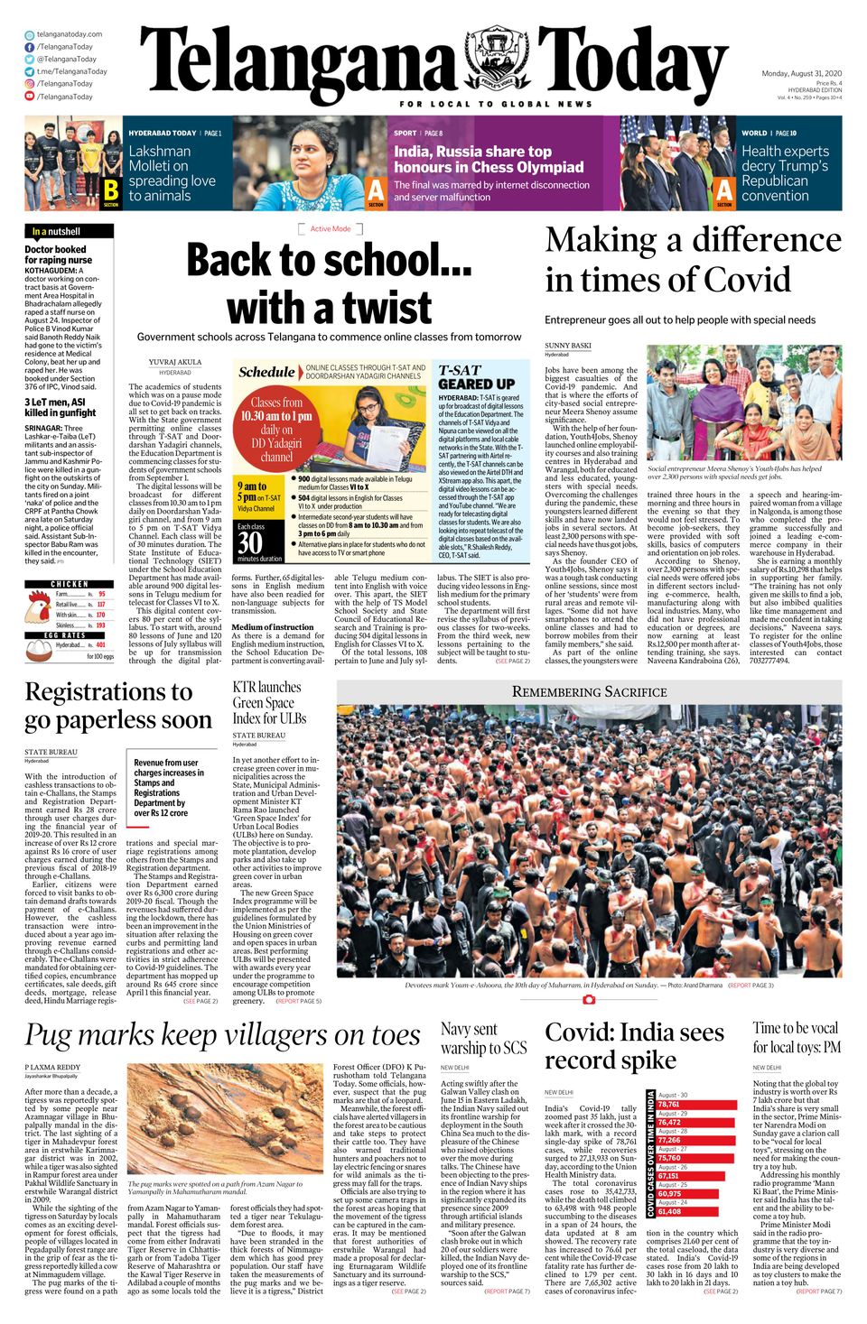 Telangana Today - Hyderabad-August 31, 2020 Newspaper
