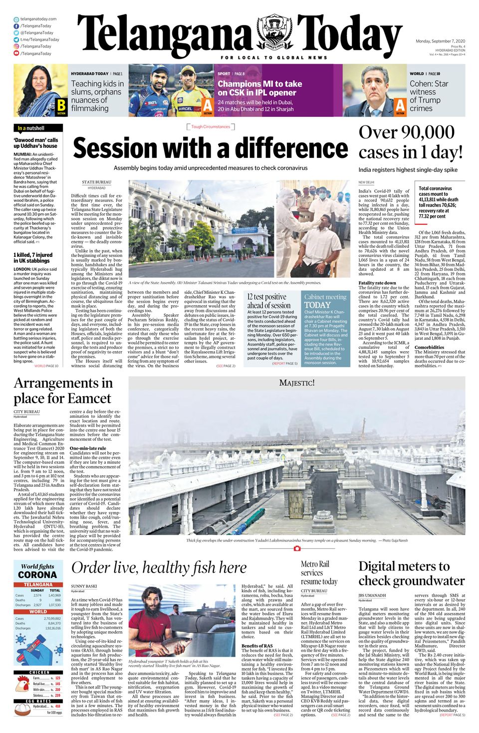 Telangana Today - Hyderabad-September 07, 2020 Newspaper