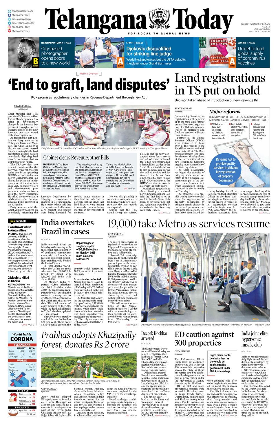 Telangana Today - Hyderabad-September 08, 2020 Newspaper