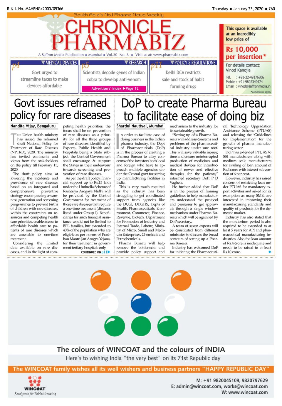 Chronicle Pharmabiz-January 23, 2020 Magazine