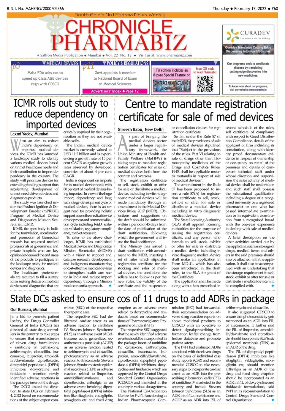 Chronicle Pharmabiz-February 17, 2022 Magazine