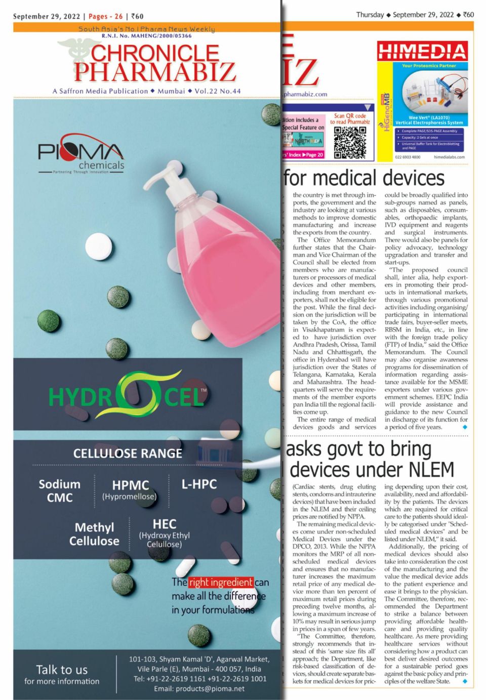 Chronicle Pharmabiz-September 29, 2022 Magazine Chronicle Pharmabiz-September 29, 2022 Magazine
