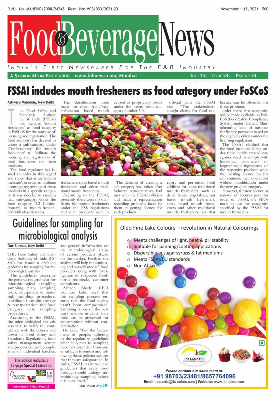 Food and Beverage News-November 1-15, 2021 Magazine
